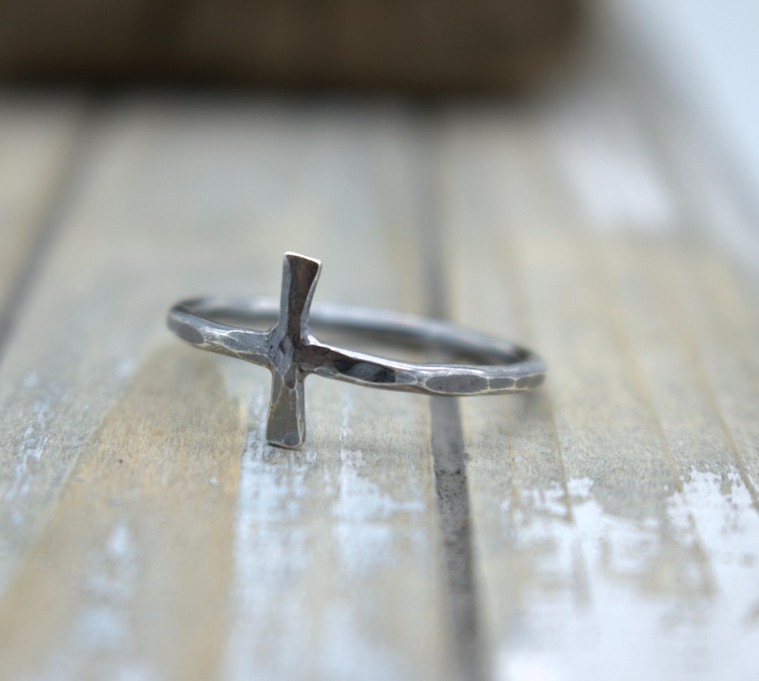 Rustic Cross Ring Sterling Silver Ring Gift for Her Cross Ring ...