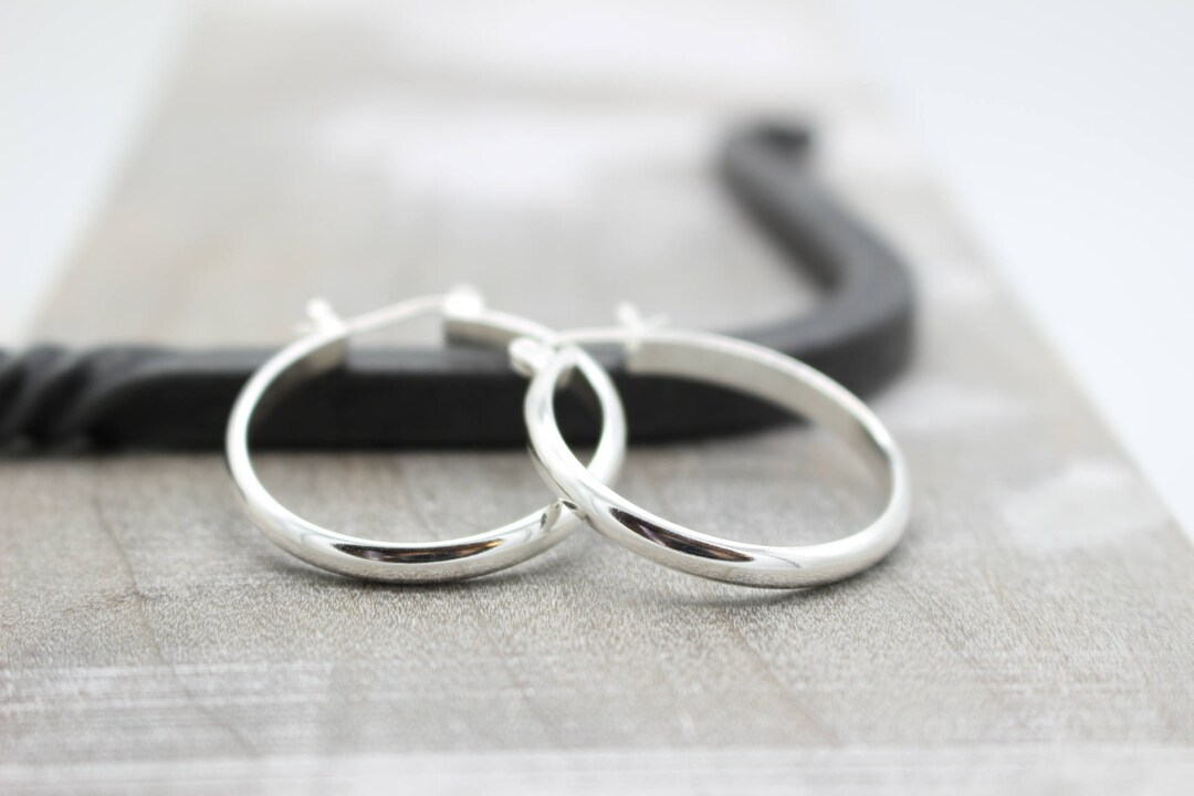 Silver Polish 1 Inch Hoop Earrings - Click Latch Earrings - Gift for ...