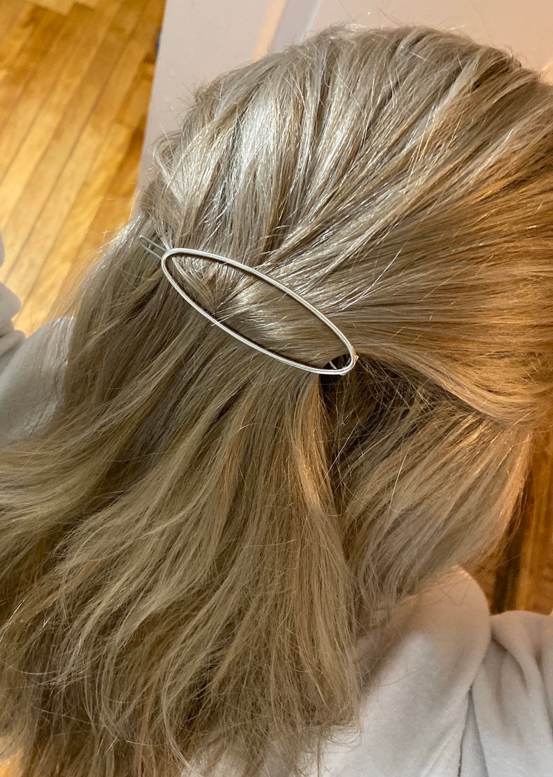 Medium Silver oval Barrette Sterling Silver Barrette Hair | Etsy