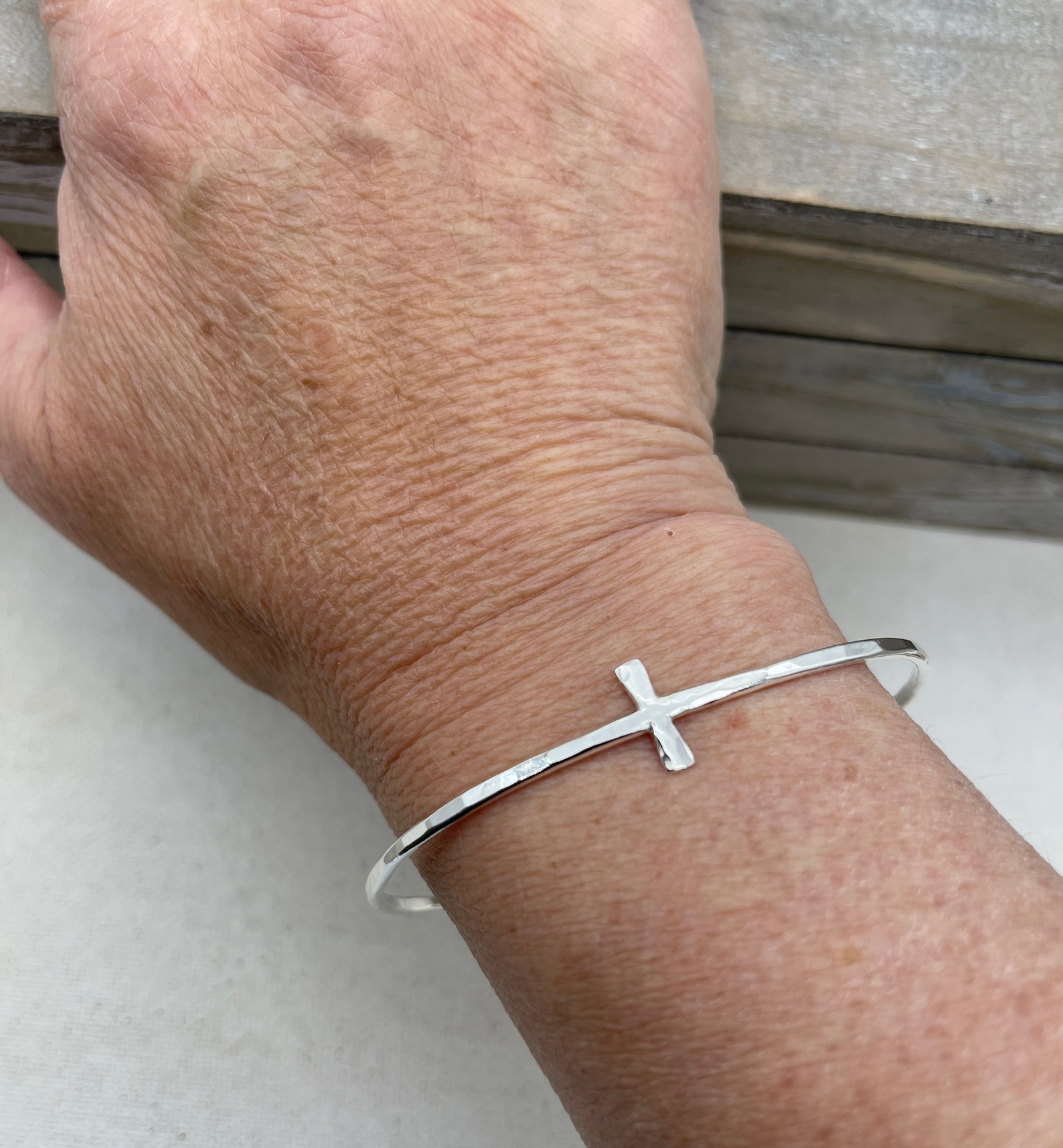 Cross Bangle Sterling Silver Bangle Cross Bracelet Gift - Etsy