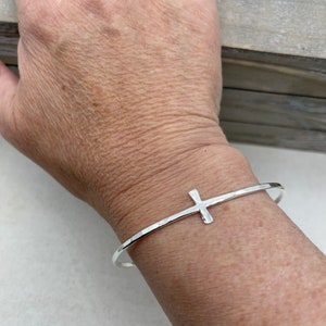 Cross Bangle Sterling Silver Bangle Cross Bracelet Gift for Her Jewelry ...