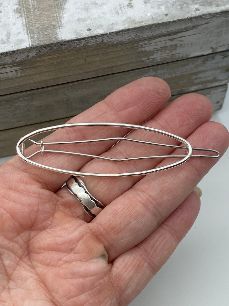 Medium Silver oval Barrette Sterling Silver Barrette Hair | Etsy
