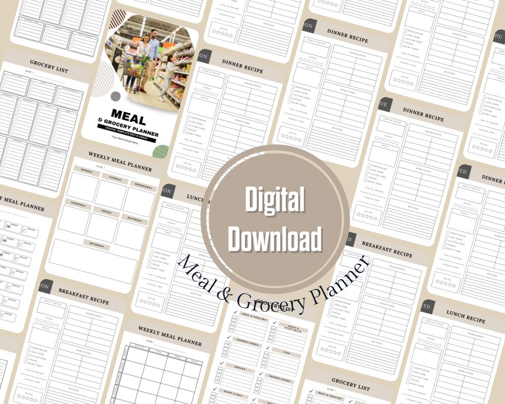 Digital Meal Planner, Weekly Grocery Planner Template, Meal Planning ...
