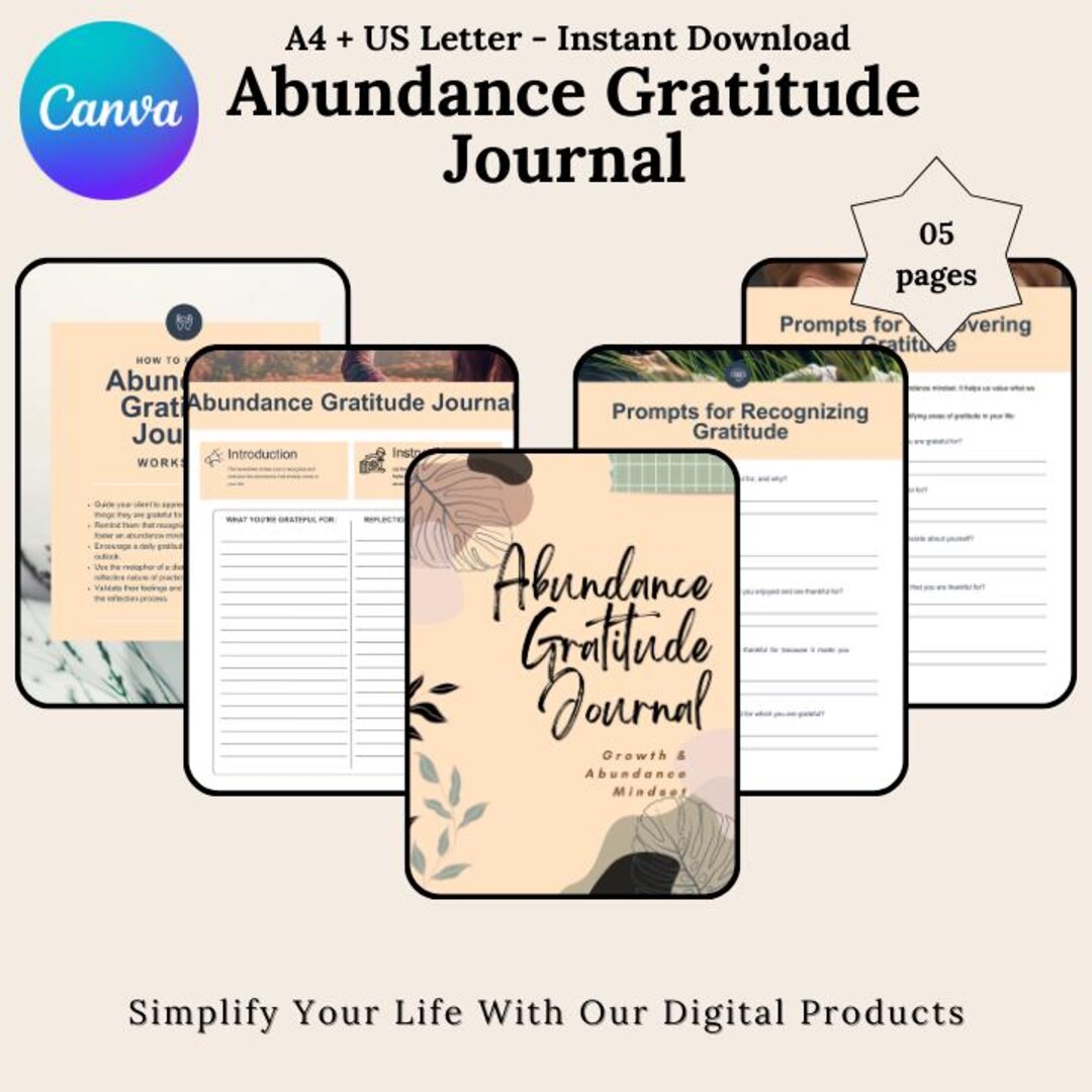 Abundance Gratitude Journal, Personal Growth Gratitude Tracker ...