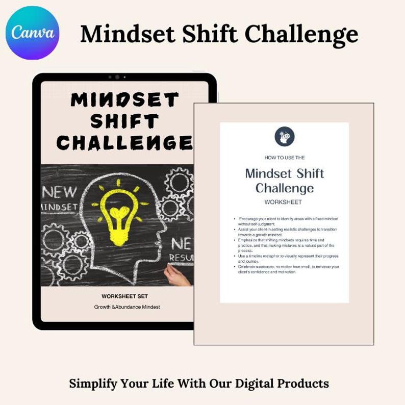 Mindset Shift Challenge Worksheet, Growth Mindset Coaching Worksheet ...