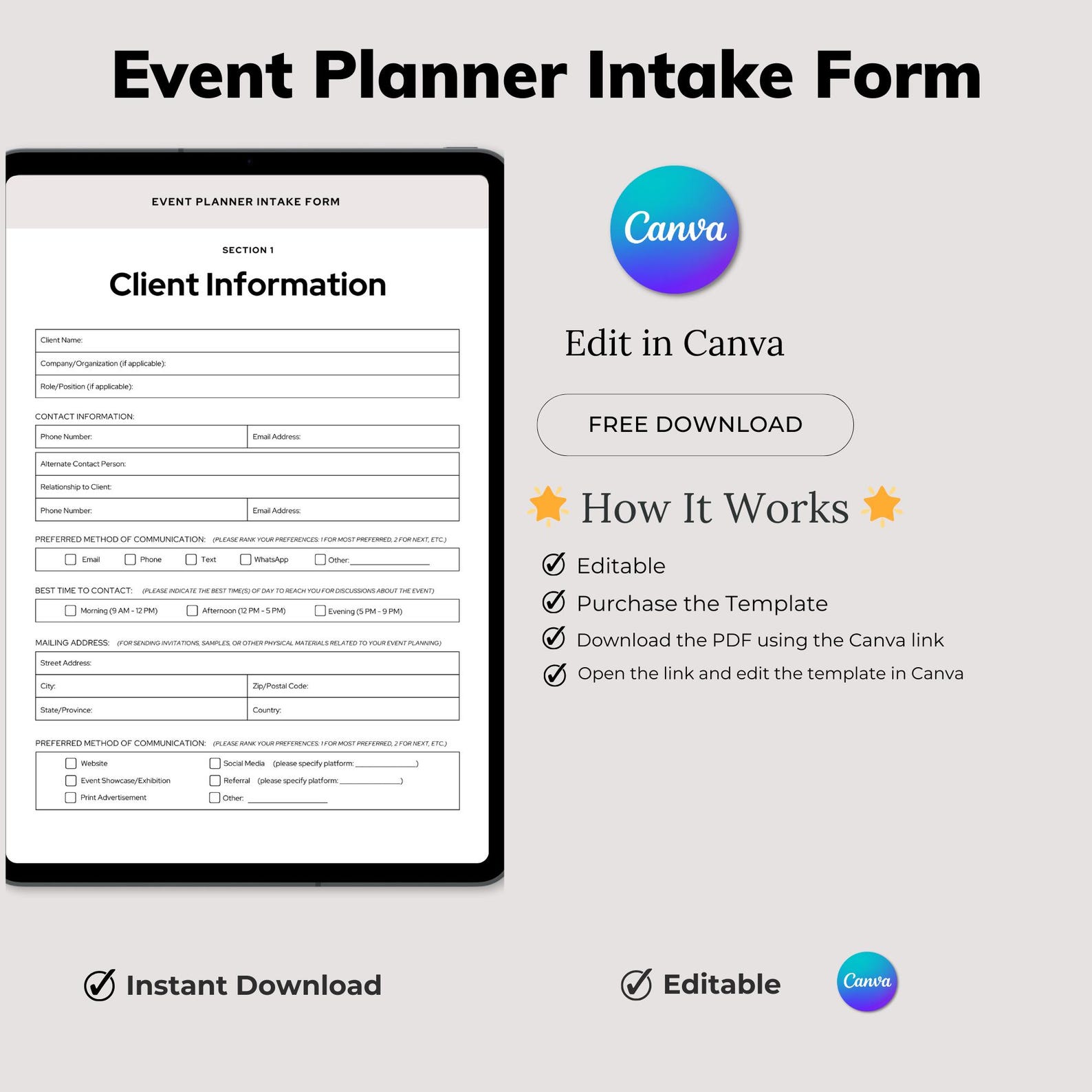 Event Planner Intake Form, Party Planning Intake Form, Event ...
