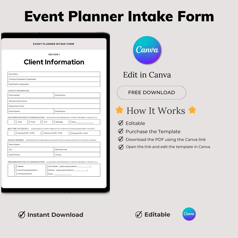 Event Planner Intake Form, Party Planning Intake Form, Event ...