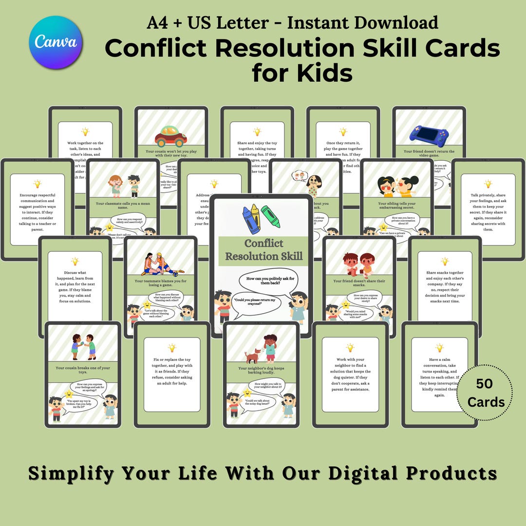 Conflict Resolution Skill Cards, Emotional Regulation Problem Solving ...
