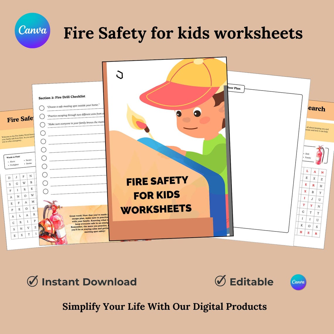 Fire Safety Worksheet for Kids, Family Safety Worksheet Plan, Safety ...