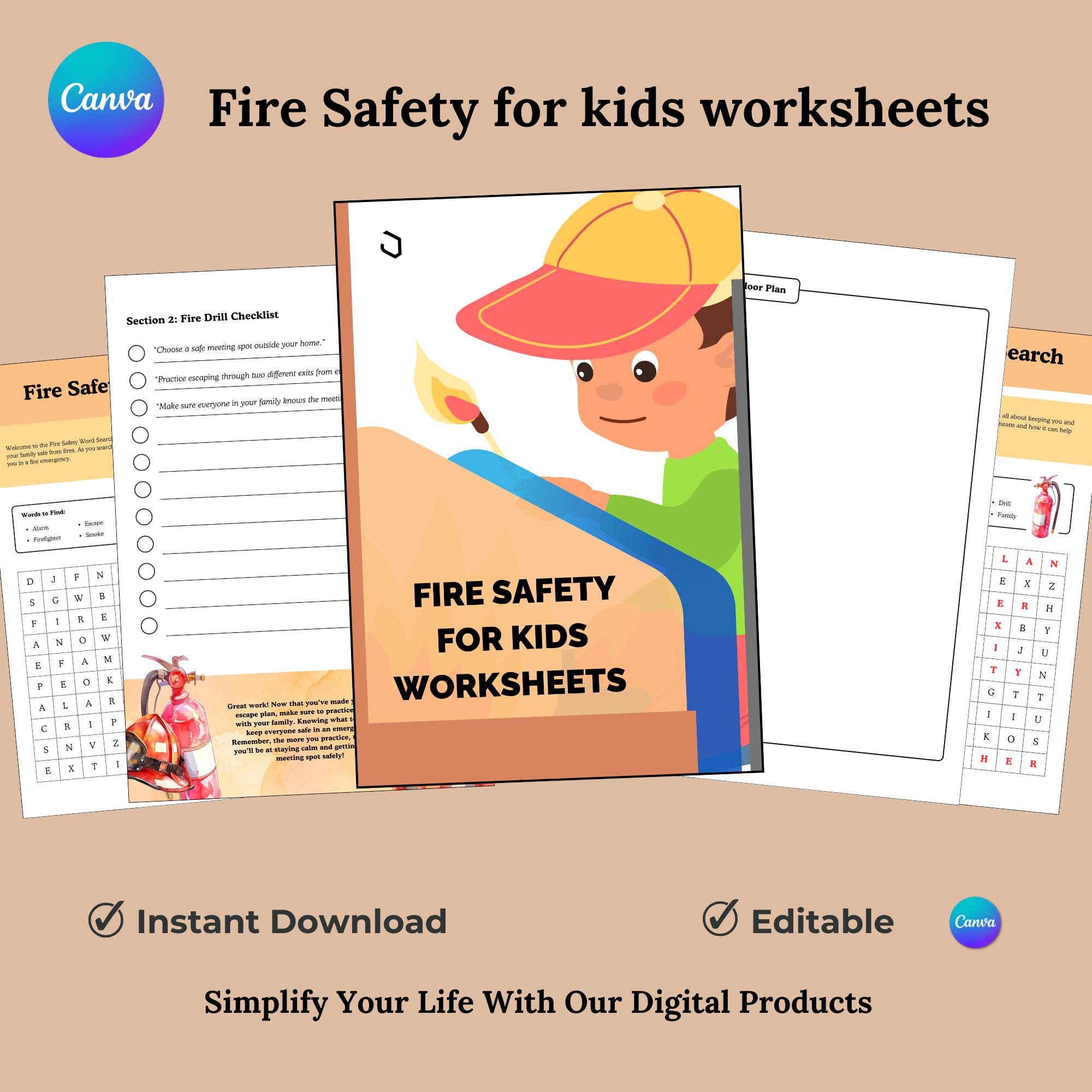 Fire Safety Worksheet for Kids, Family Safety Worksheet Plan, Safety ...