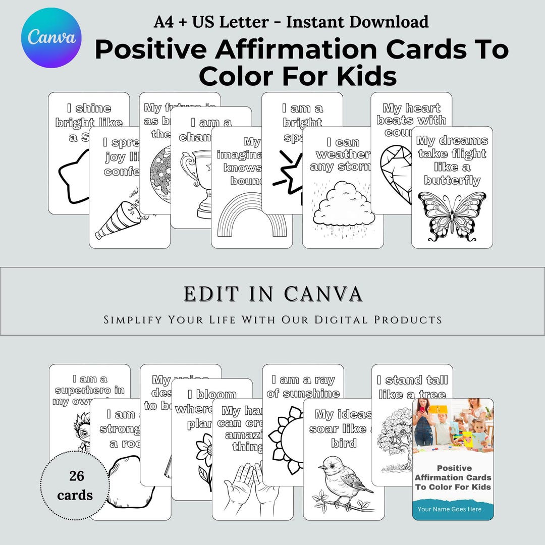 Positive Affirmation Cards for Kids, Kids Affirmation Coloring Page ...