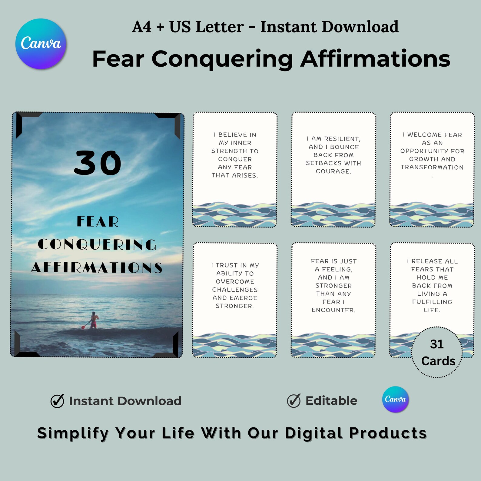 Overcoming Fear Affirmations Cards, Positive Empowerment Cards, Anxiety ...