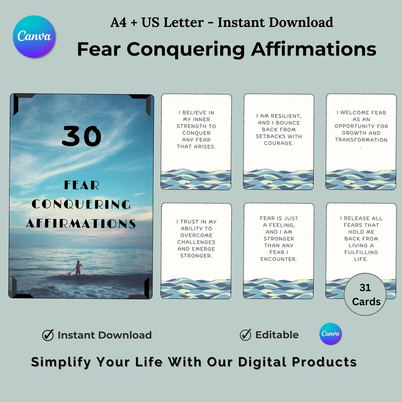 Overcoming Fear Affirmations Cards, Positive Empowerment Cards, Anxiety ...