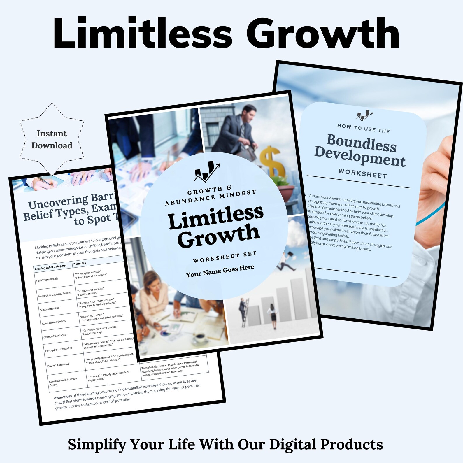 Growth Mindset Worksheet, Personal Development Coaching Template, Self ...