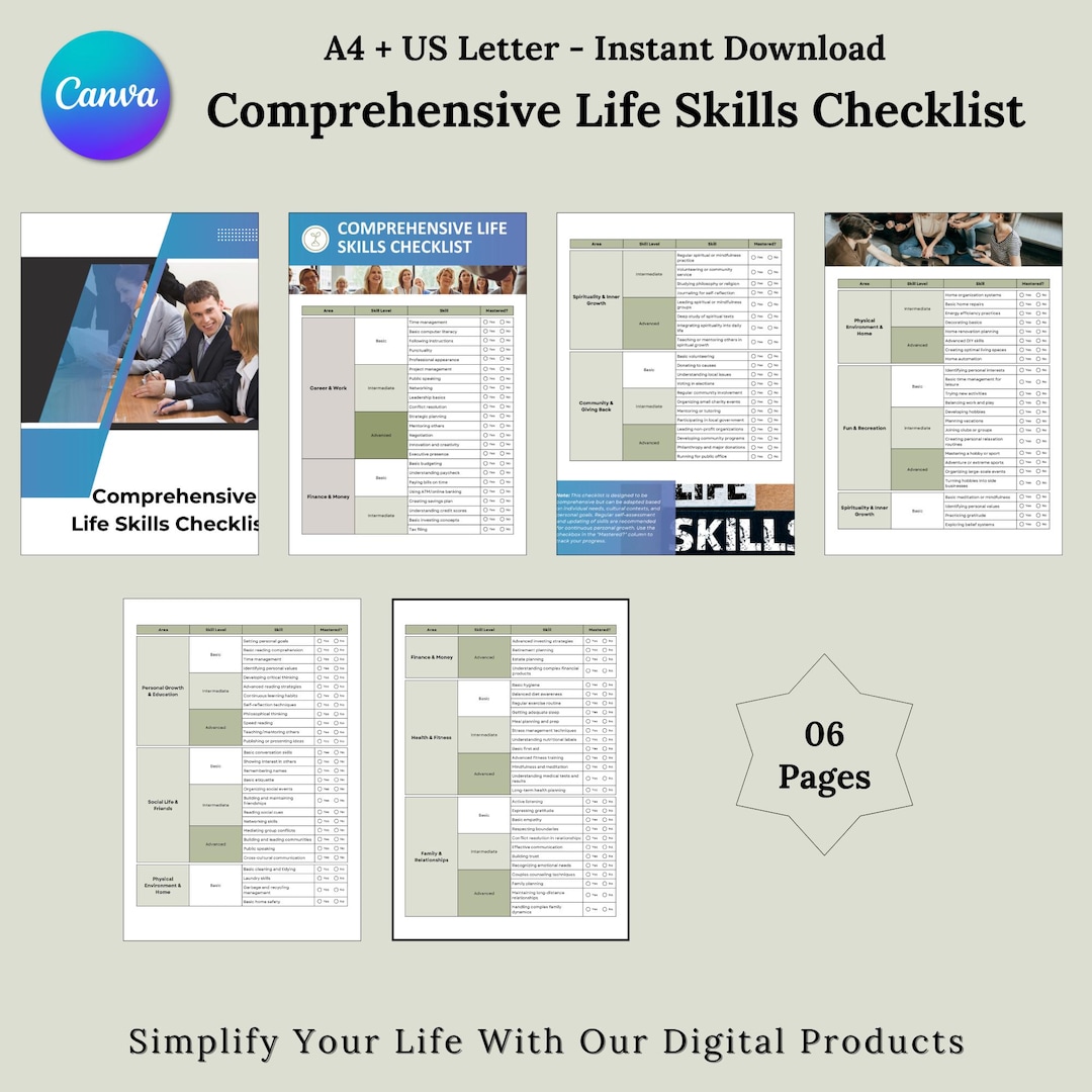 Life Skills Checklist, Daily Life Growth Checklist, Time Management ...
