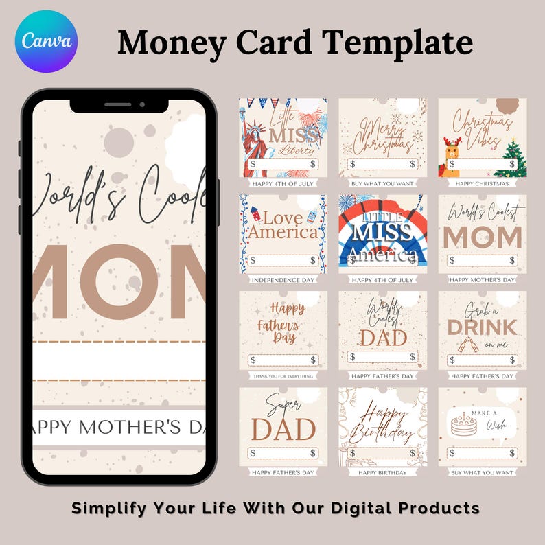 Money Card Template, Money Envelope Card Template, Digital Gift Card ...