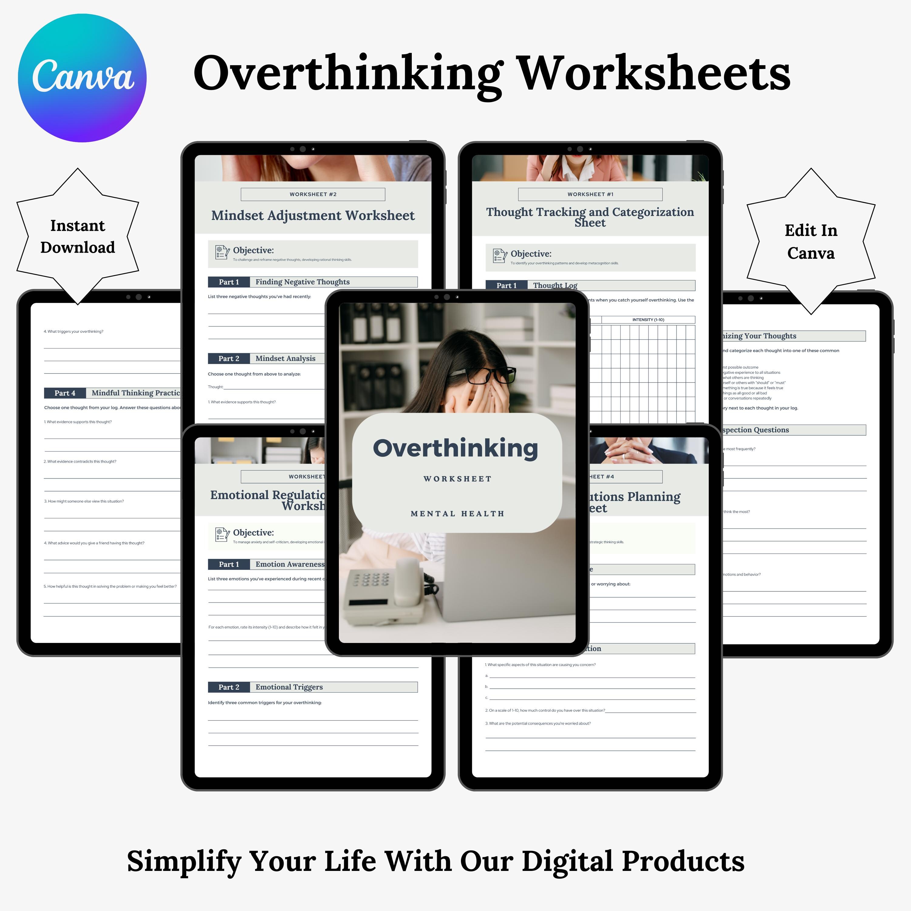 Therapy Worksheet, Overthinking Anxiety Relief Worksheets, Anxiety ...