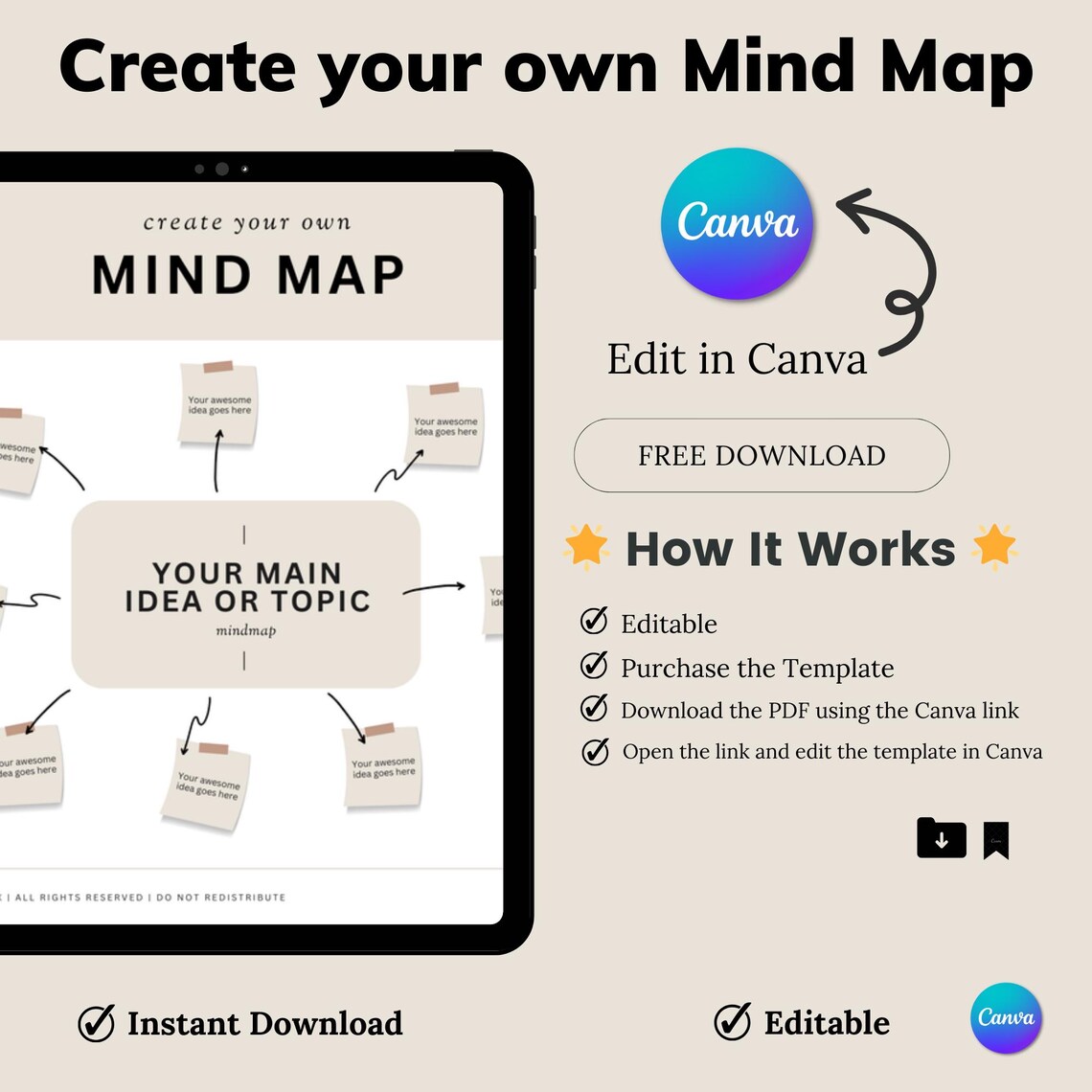 Mind Map Template, Creative Brainstorming Tool, Create Your Own Mind ...