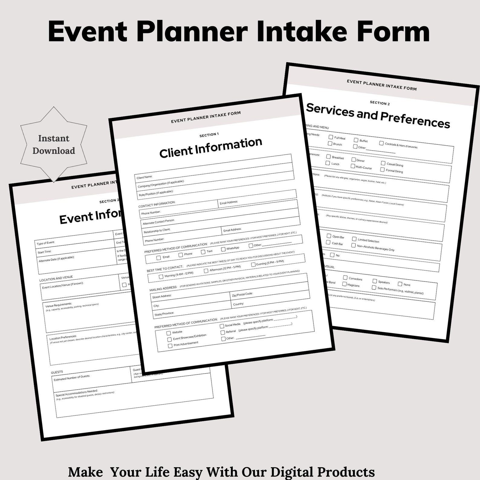 Event Planner Intake Form, Party Planning Intake Form, Event ...