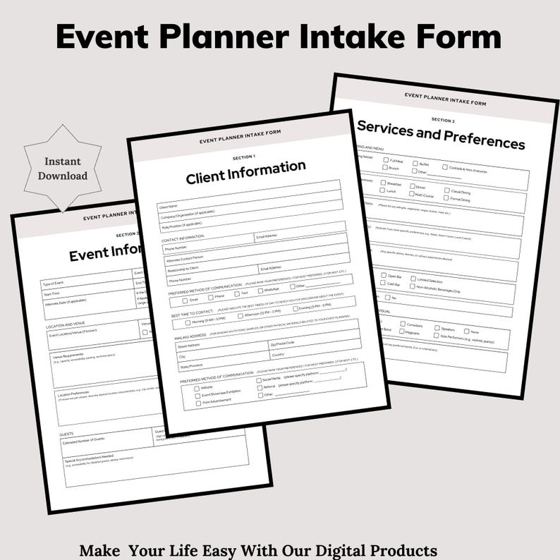 Event Planner Intake Form, Party Planning Intake Form, Event ...