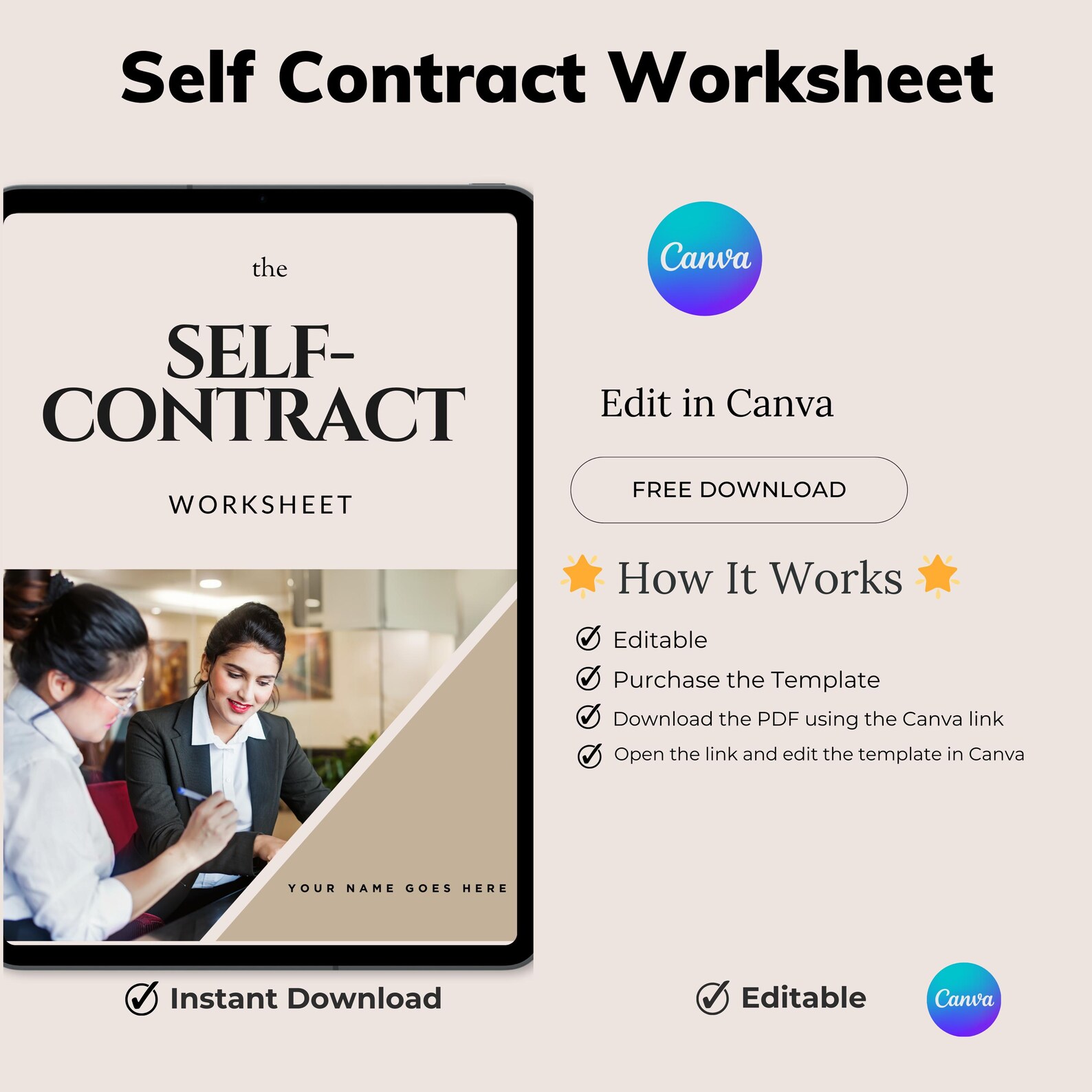 Self Contract Worksheet, Behavior Contract Template, Coaching Contract Agreement, Self ...
