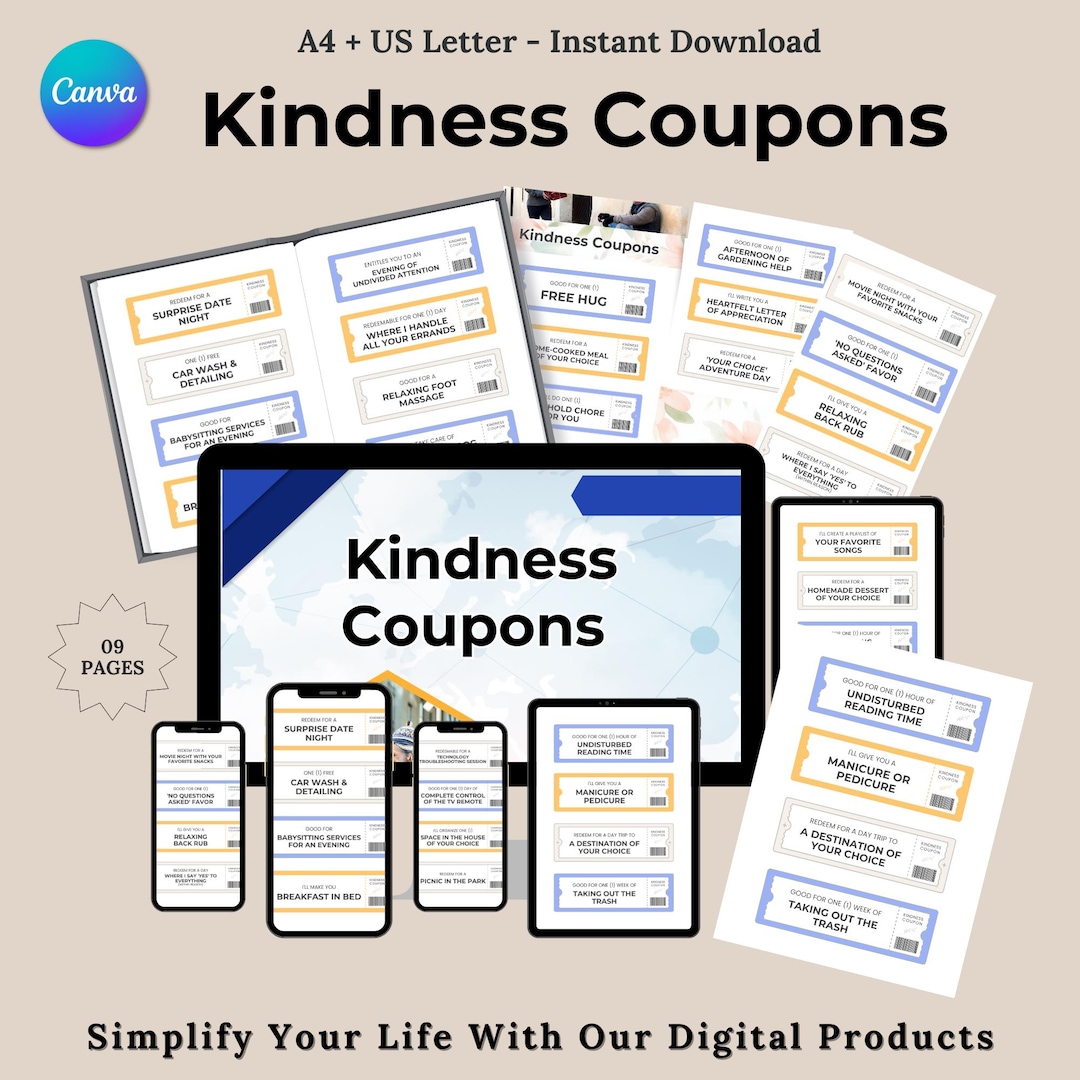 Kindness Coupons, Digital Reward Coupons, Love Coupons for Teens, Funny ...