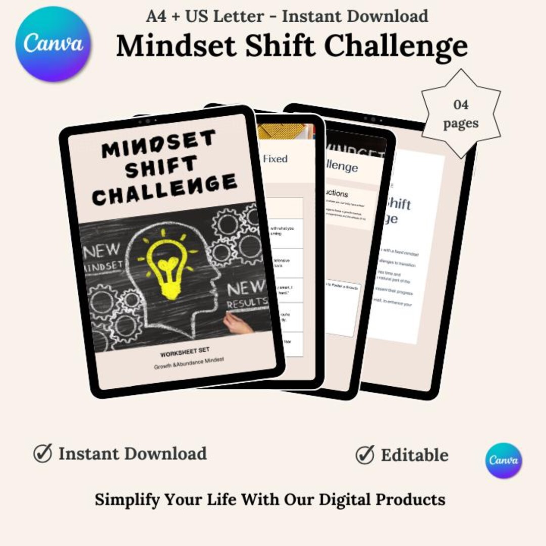 Mindset Shift Challenge Worksheet, Growth Mindset Coaching Worksheet ...