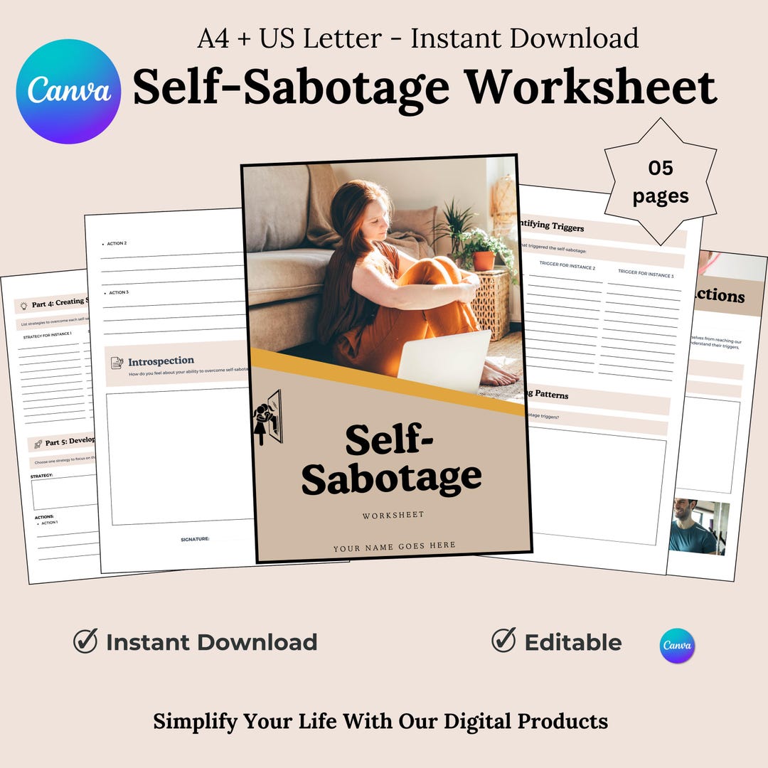 Self Sabotage Worksheet, Self Worth Coaching Guide, Self Awareness ...