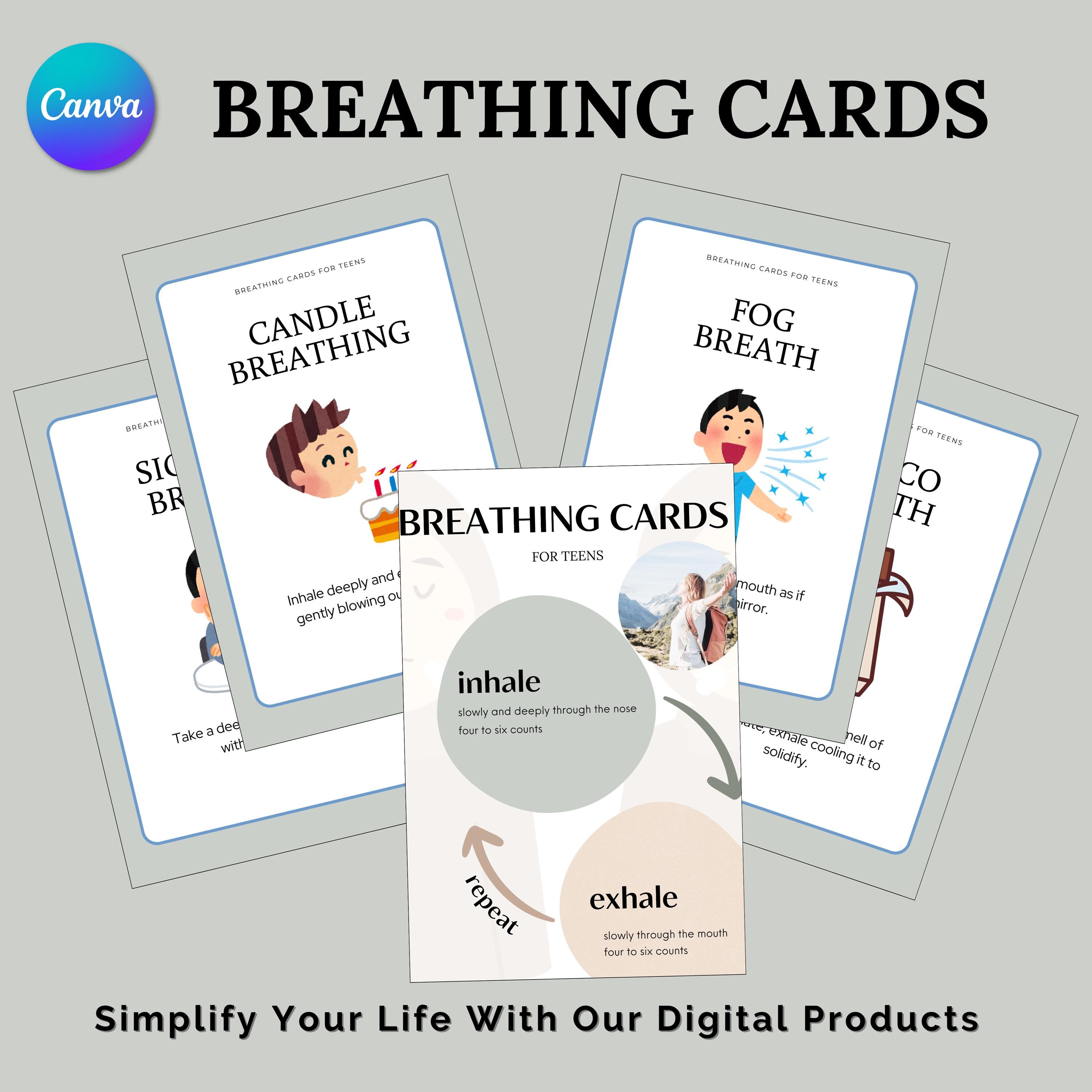Breathing Exercises Cards, Deep Breathing Affirmation Cards, Stress ...
