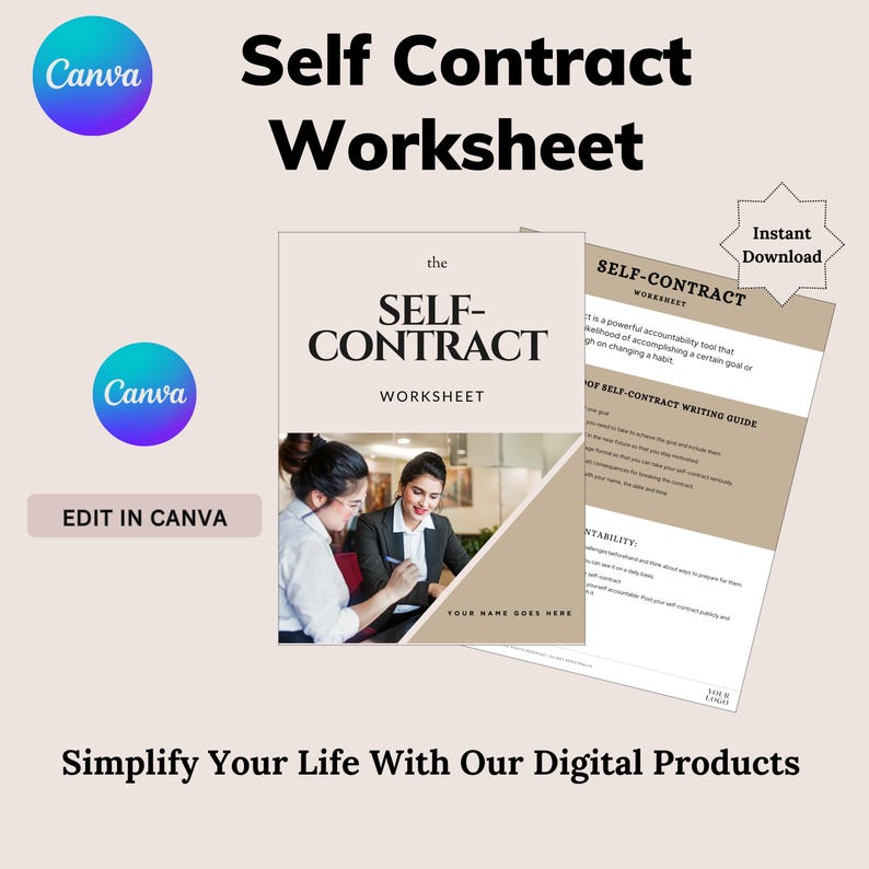 Self Contract Worksheet, Behavior Contract Template, Coaching Contract Agreement, Self ...