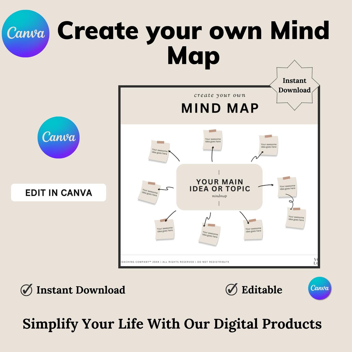 Mind Map Template, Creative Brainstorming Tool, Create Your Own Mind ...