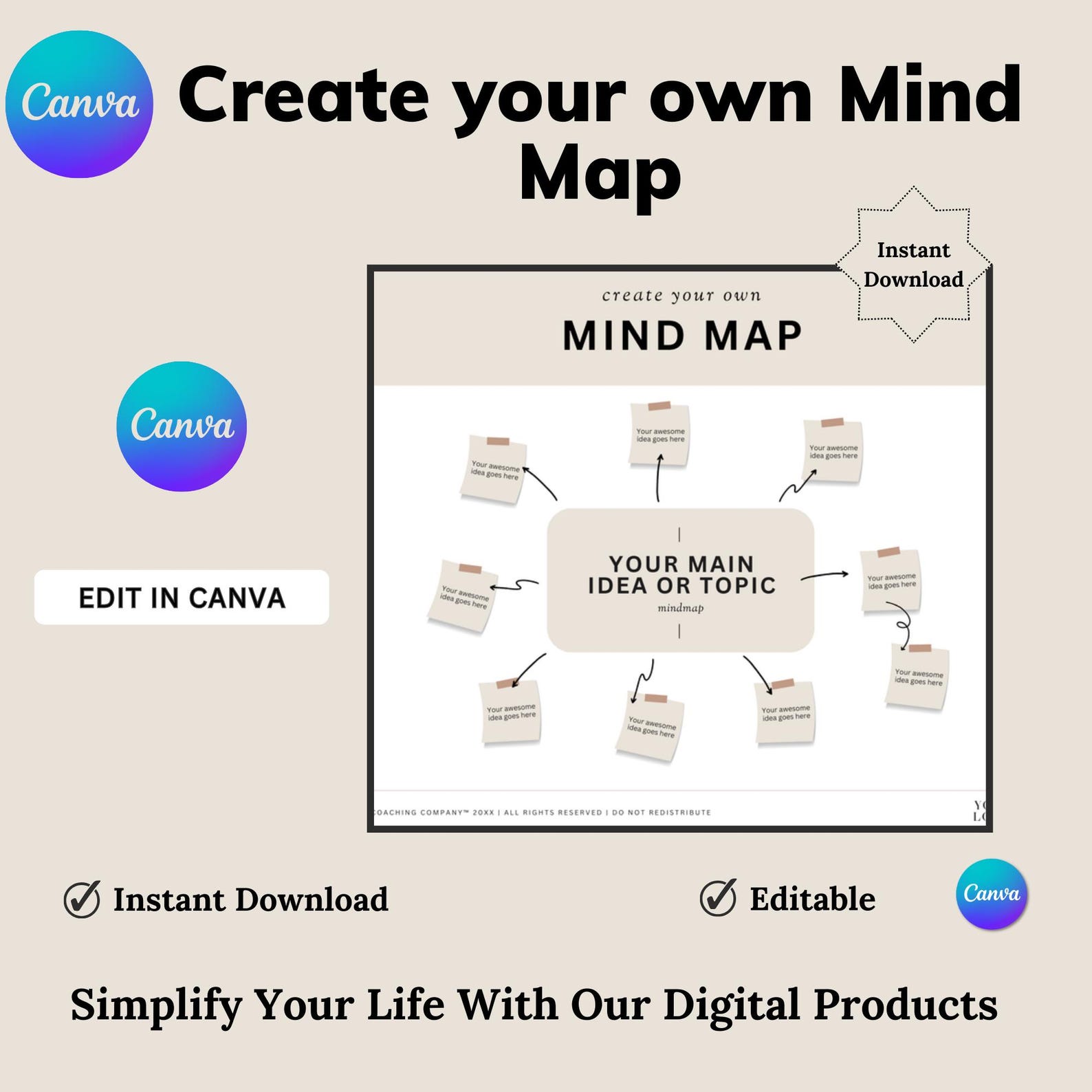 Mind Map Template, Creative Brainstorming Tool, Create Your Own Mind ...
