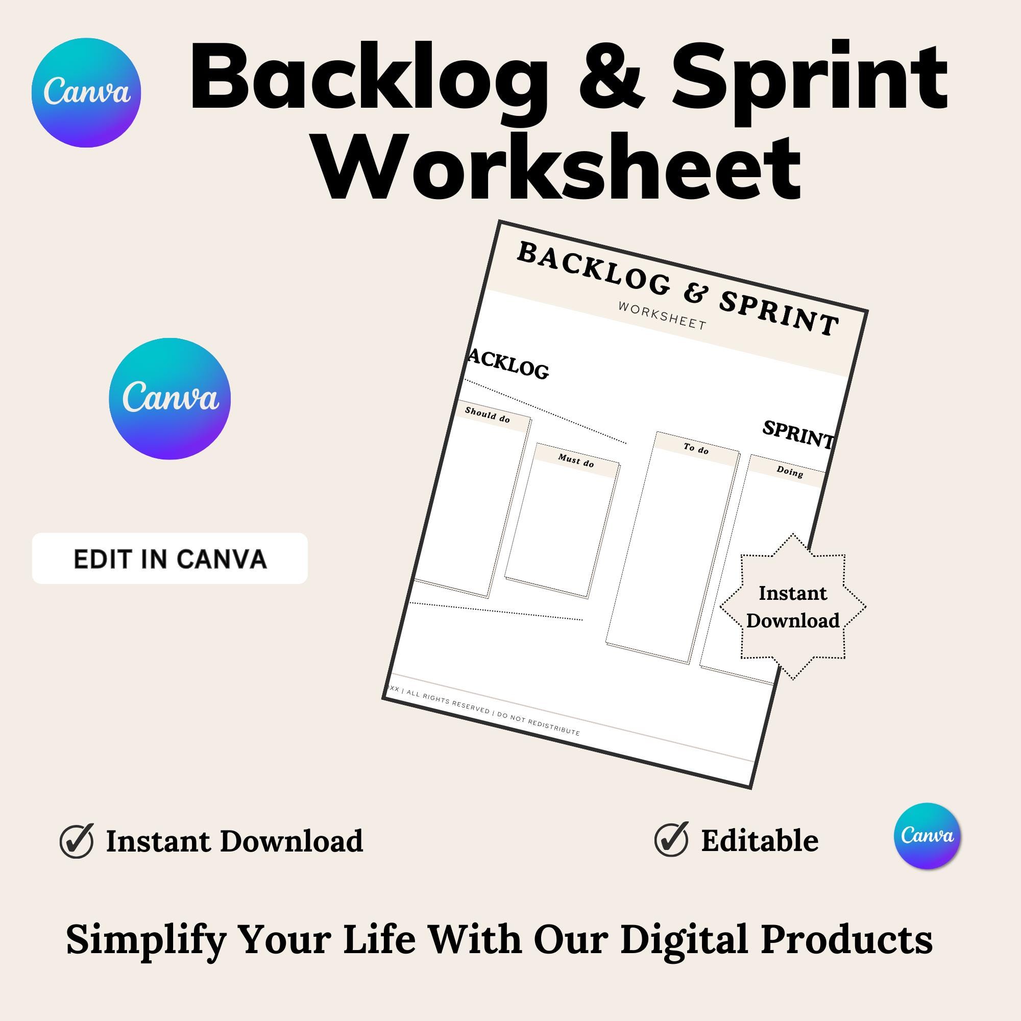 Sprint Templates, Sprint & Backlog Worksheet, Team Workflow Tracker ...