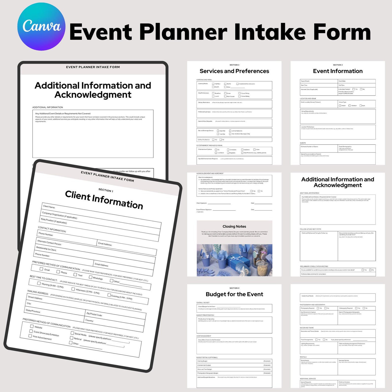 Event Planner Intake Form, Party Planning Intake Form, Event ...