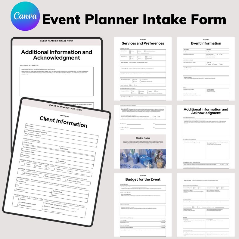 Event Planner Intake Form, Party Planning Intake Form, Event ...