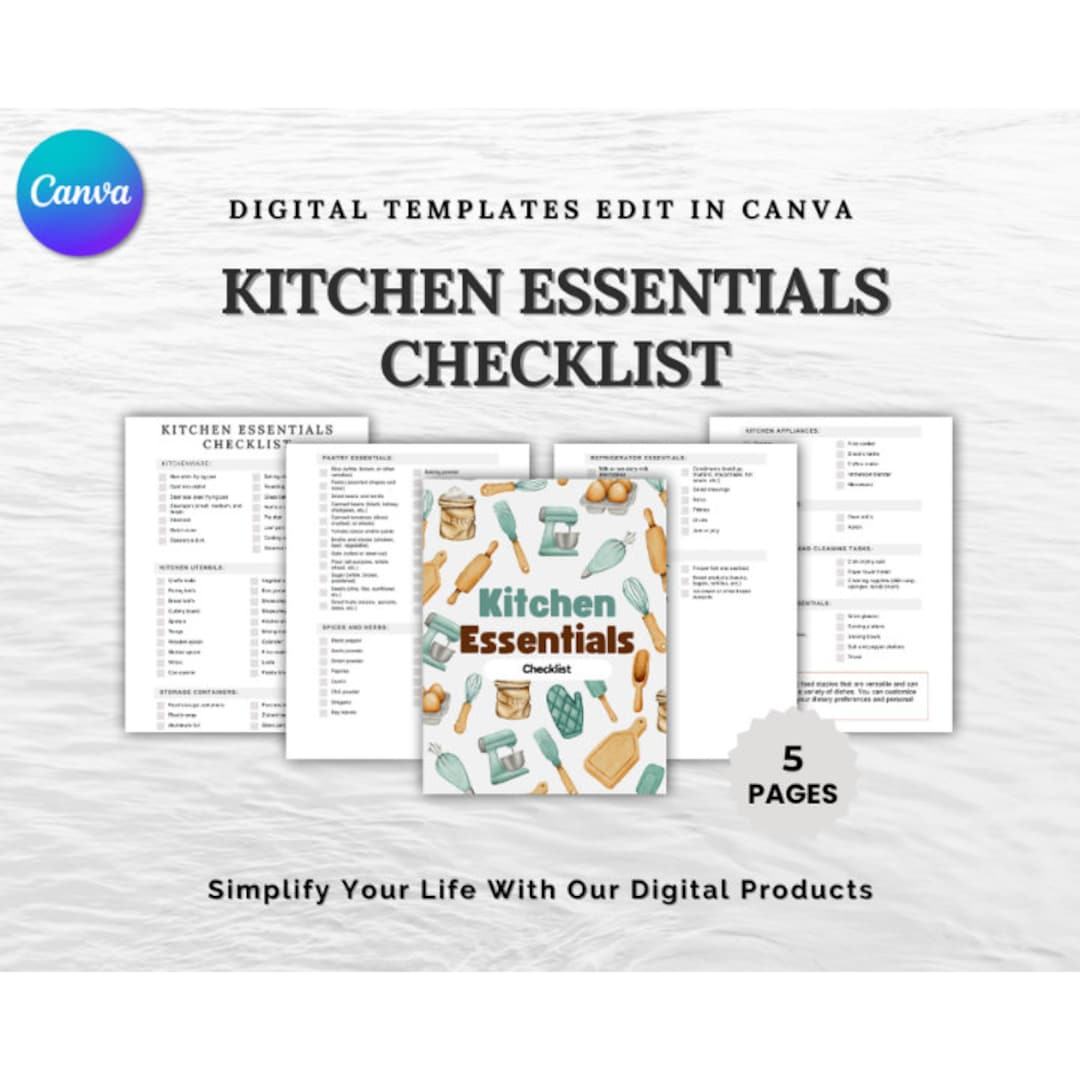 Kitchen Essentials Checklist, Kitchen Inventory Checklist Template ...