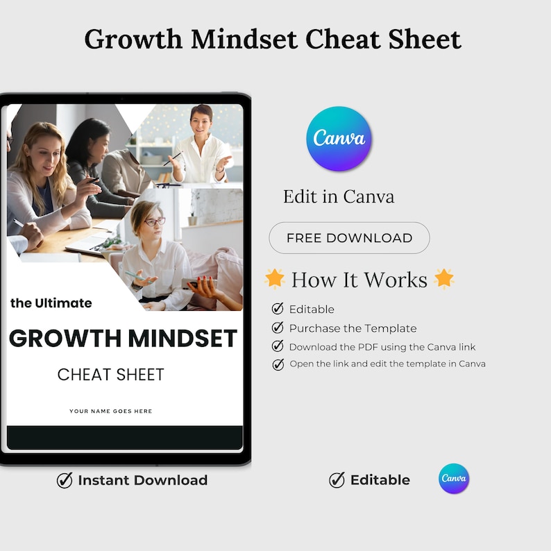 Growth Mindset Cheat Sheet, Personal Development Worksheet Template ...