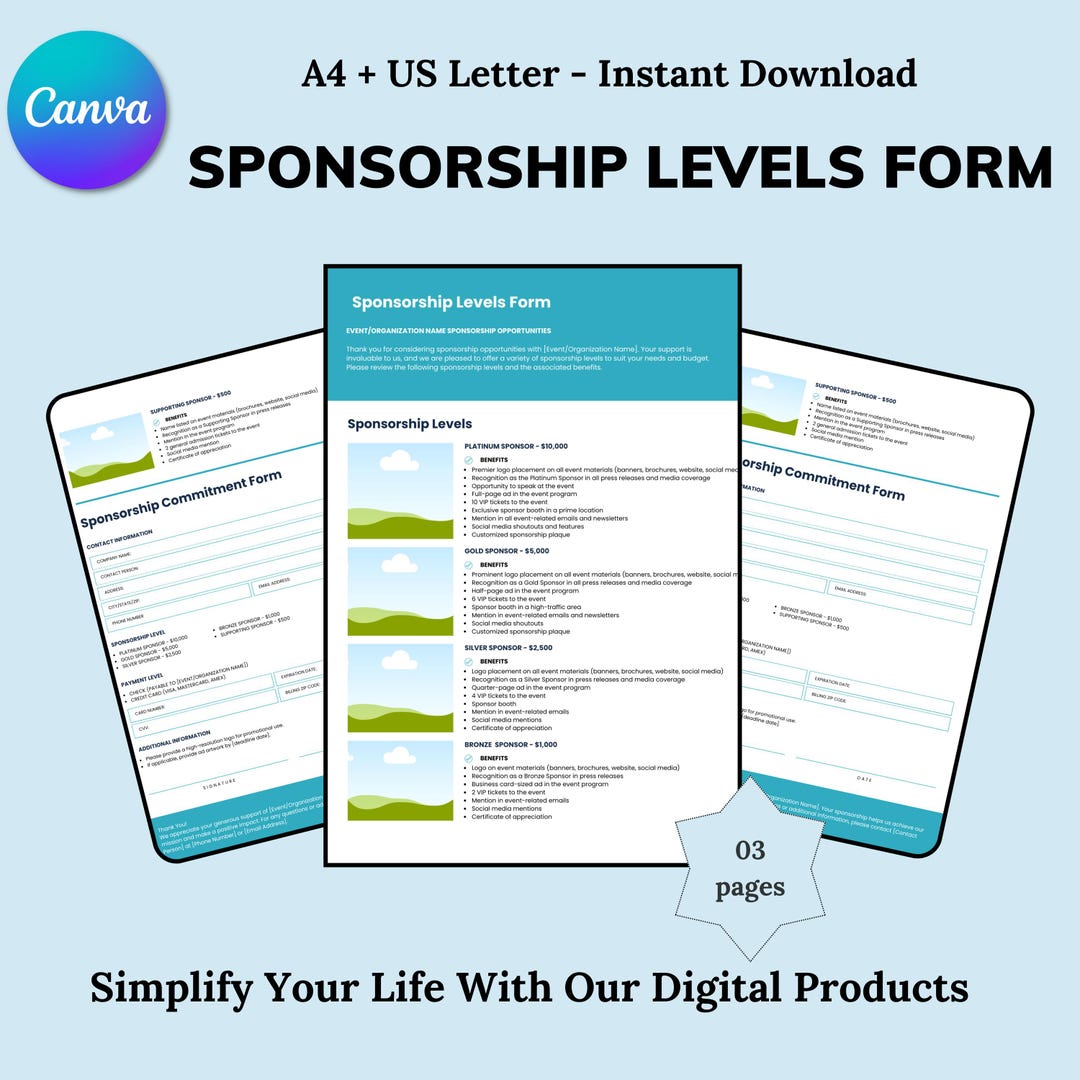 Sponsorship Levels Form, Business Sponsorship Levels, Sponsorship ...
