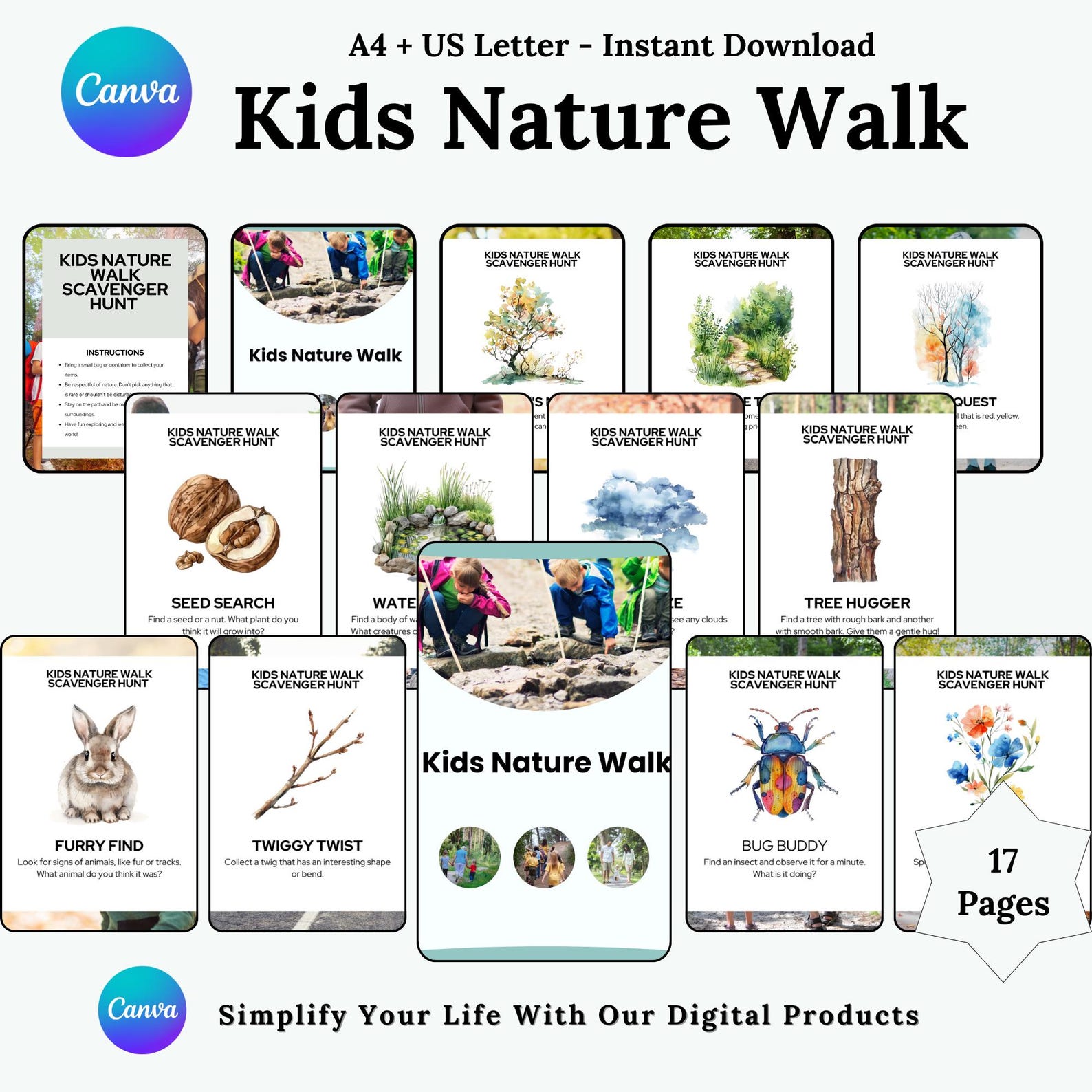 Kids Nature Walk Activity, Outdoor Scavenger Hunt, Homeschool Nature ...