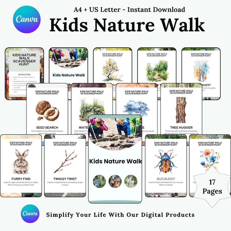 Kids Nature Walk Activity, Outdoor Scavenger Hunt, Homeschool Nature ...
