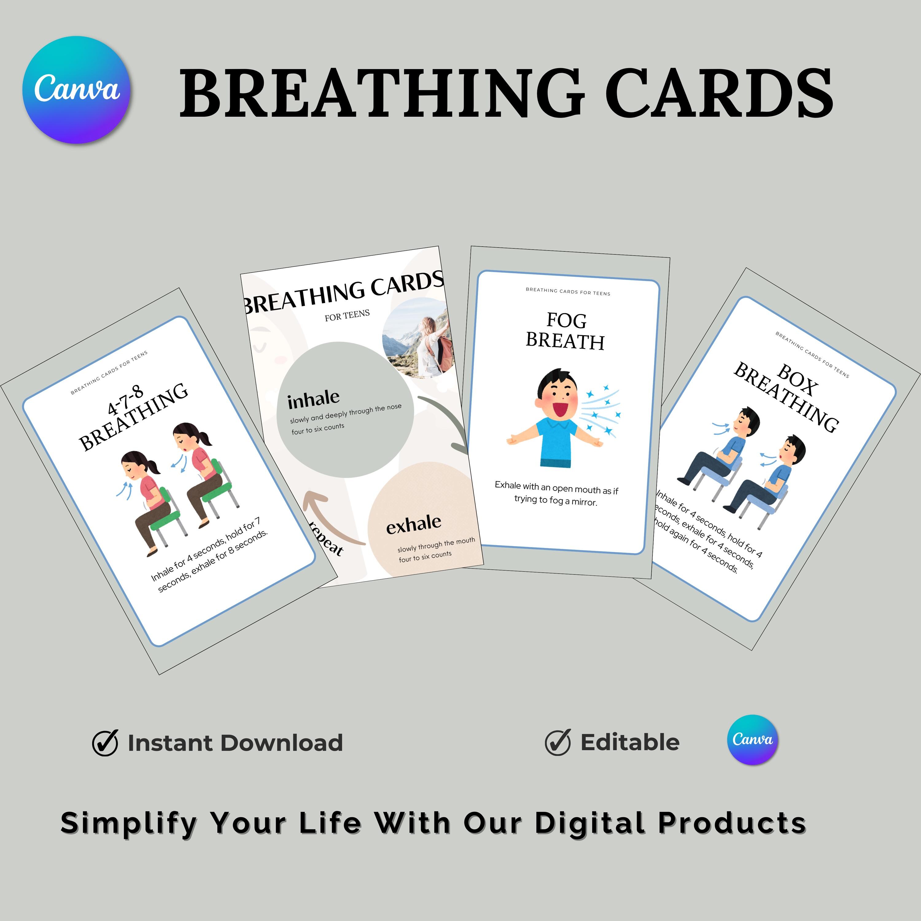Breathing Exercises Cards, Deep Breathing Affirmation Cards, Stress ...