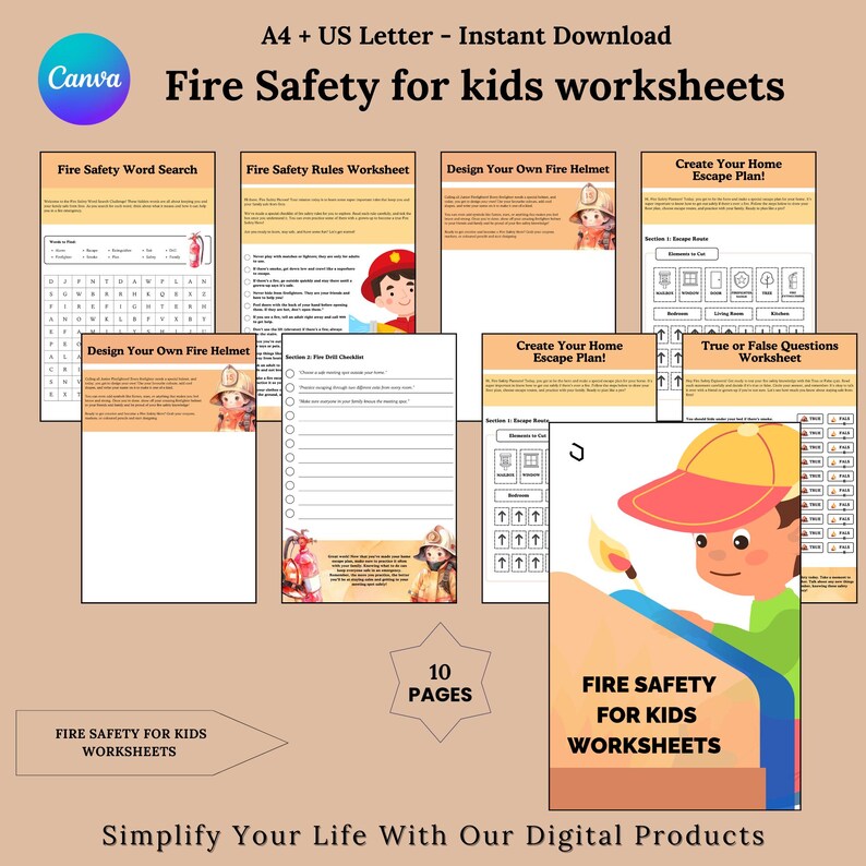 Fire Safety Worksheet for Kids, Family Safety Worksheet Plan, Safety ...