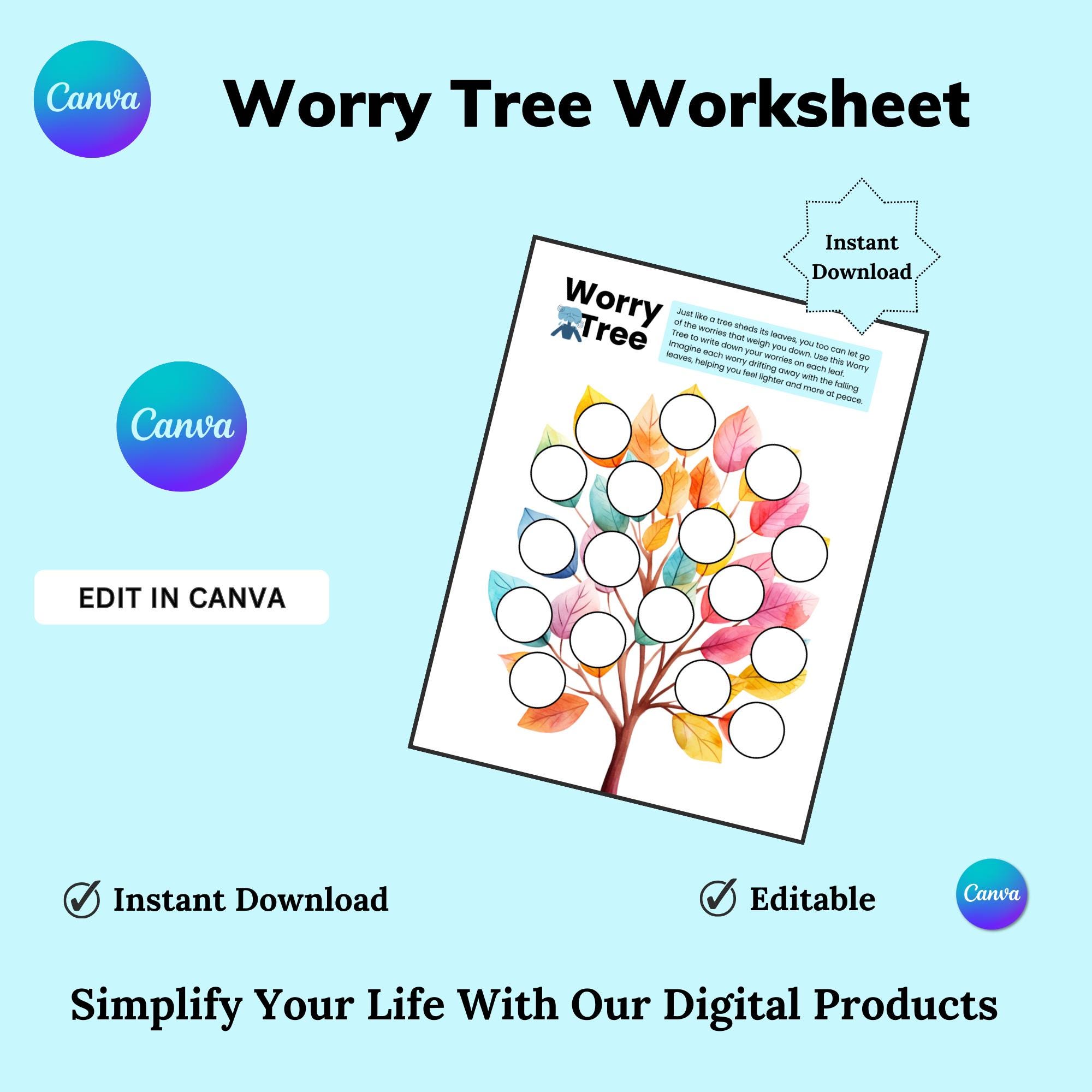 Worry Worksheet, Worry Tree Worksheet, Anxiety Coping Skills Worksheet ...