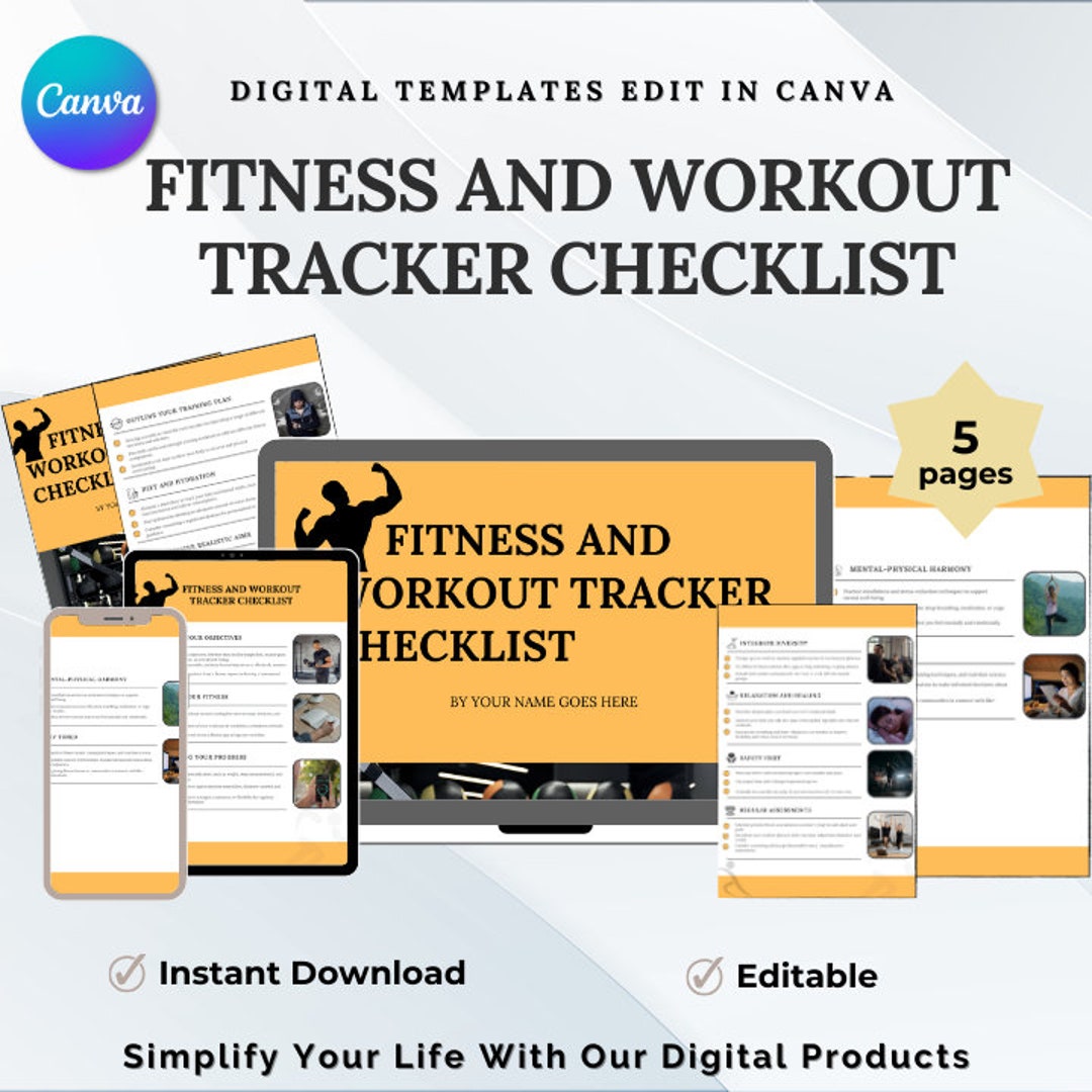 Fitness Workout Checklist, Fitness Challenge Exercise Tracker, Health ...