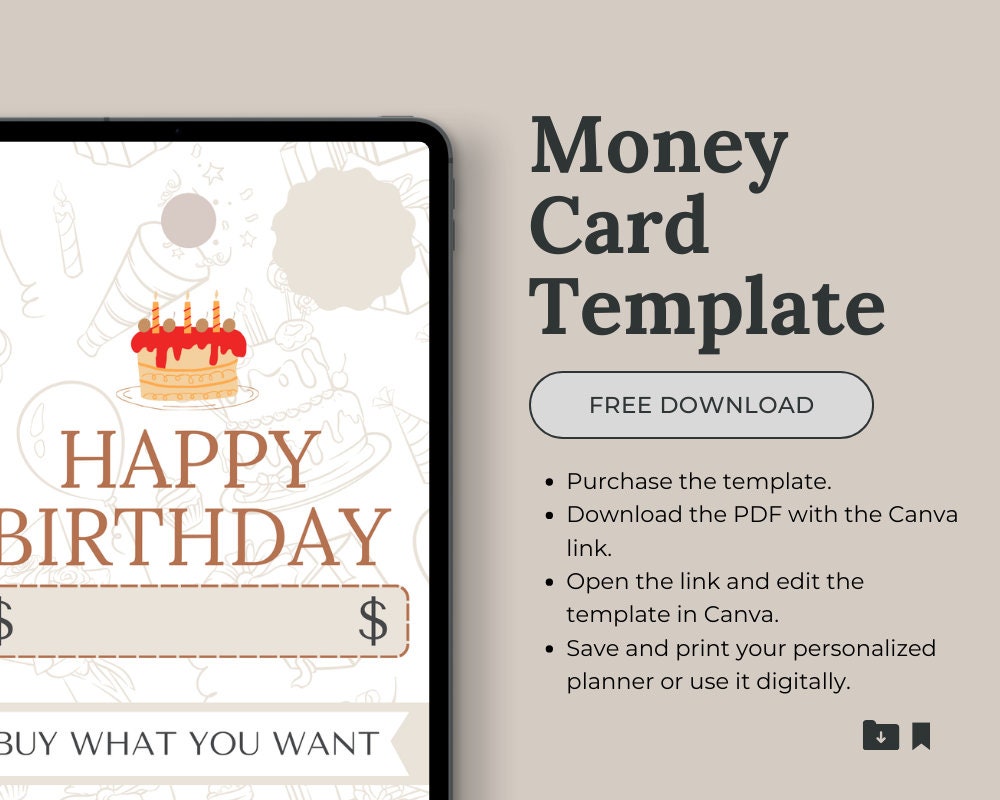 Money Card Template, Money Envelope Card Template, Digital Gift Card ...
