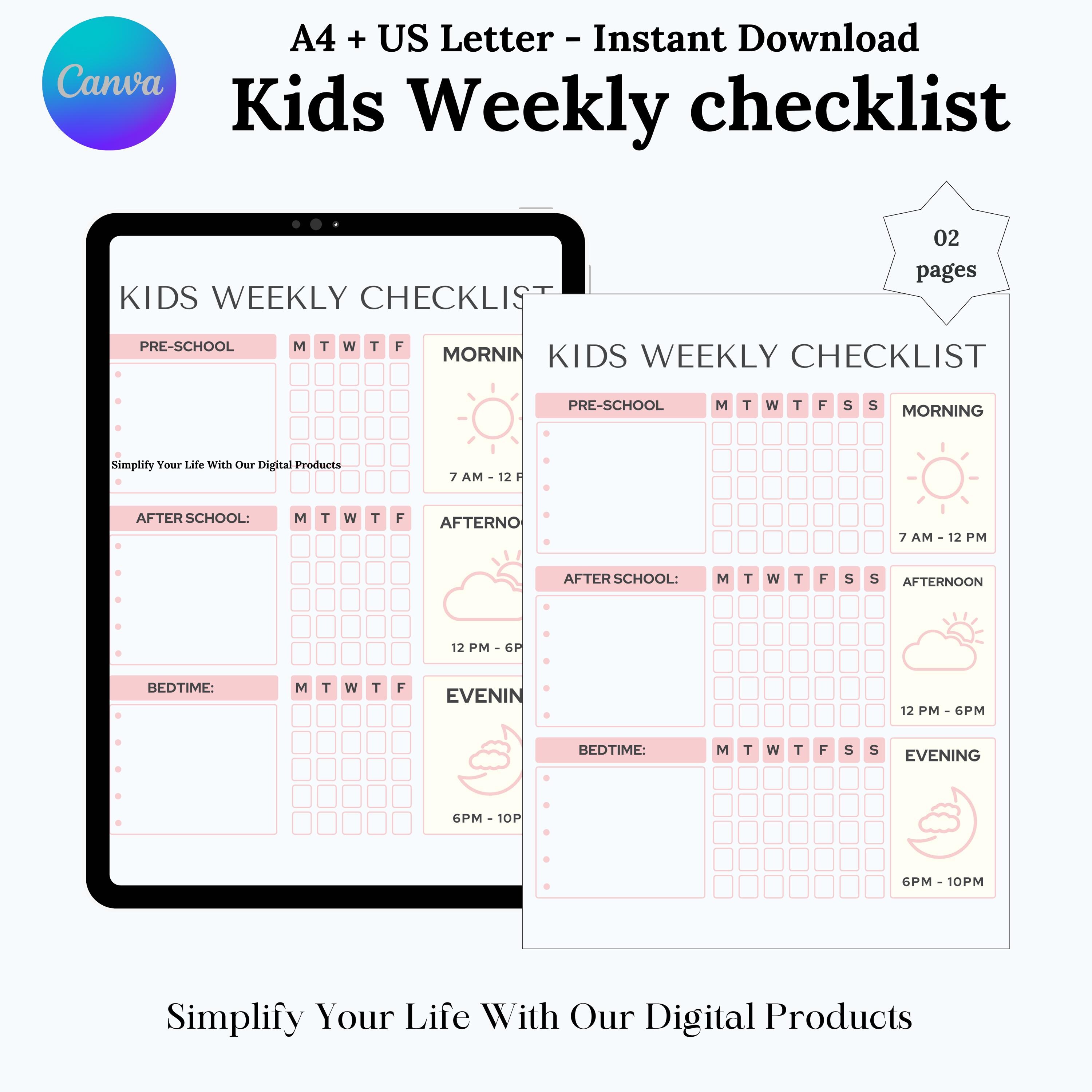 Weekly Checklist, Kids Activities Checklist, Homeschool Printable ...