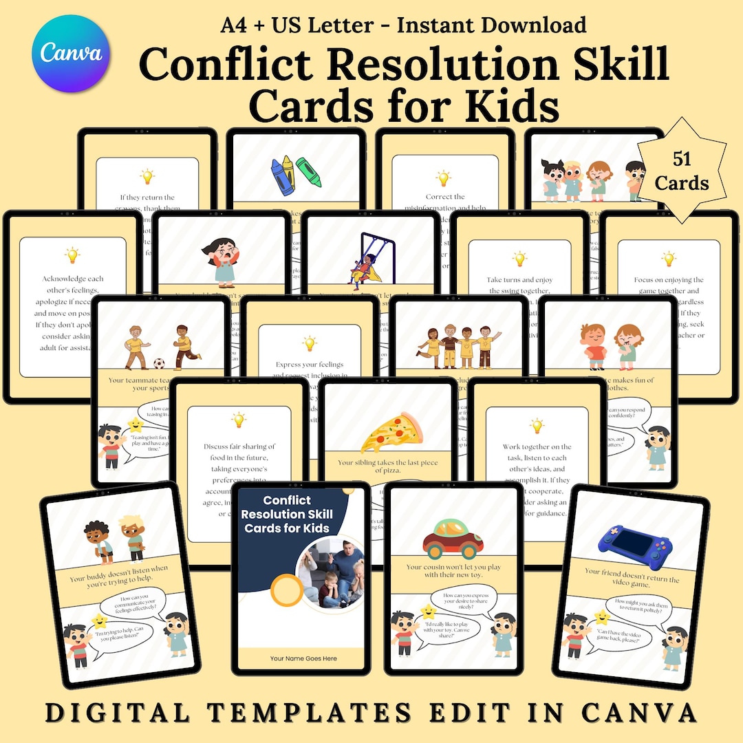 Conflict Resolution Skill Cards for Kids, Emotional Regulation Coping ...