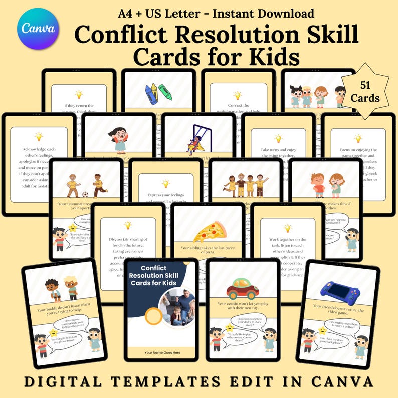 Conflict Resolution Skill Cards for Kids, Emotional Regulation Coping ...