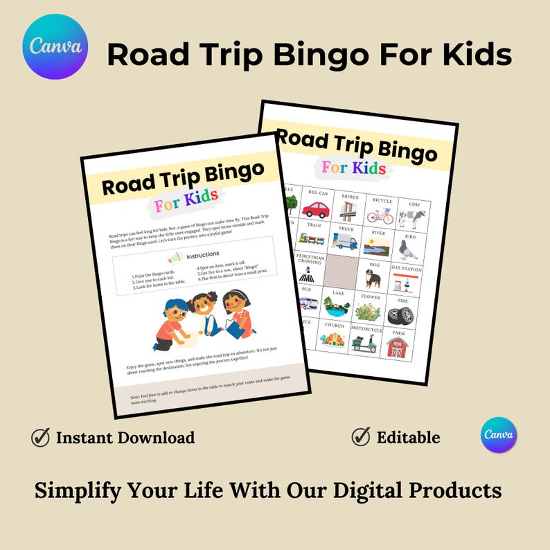 Road Trip Bingo for Kids, Bingo Game for Kids, Travel Bingo Cards ...