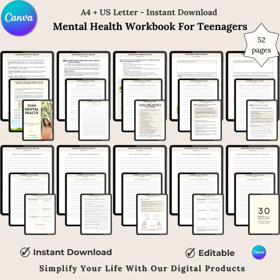Mental Health Workbook, Teen Mental Health Printable Workbook, Health ...